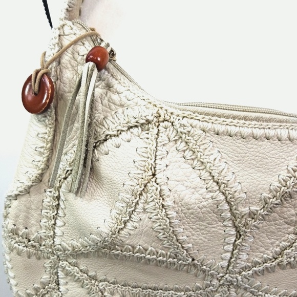 Saks Fifth Avenue | Bags | Sak Ivory Colored Leather Stitch Decorated ...